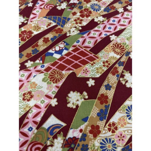 Fukui: Japanese Ribbons on Burgundy | Nutex | Japanese | 632703