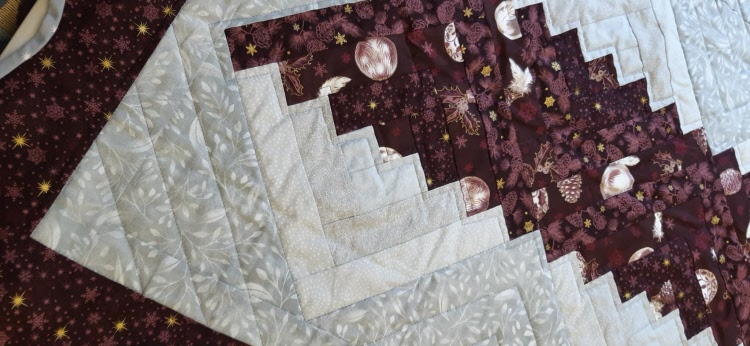 Log Cabin Table Runner, or Bed Footer, with wavy edges